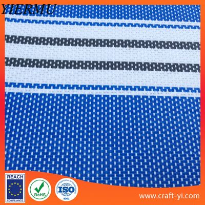 Blue With White Color Stripe 2x1 Textilene Mesh Fabric For Outdoor ...
